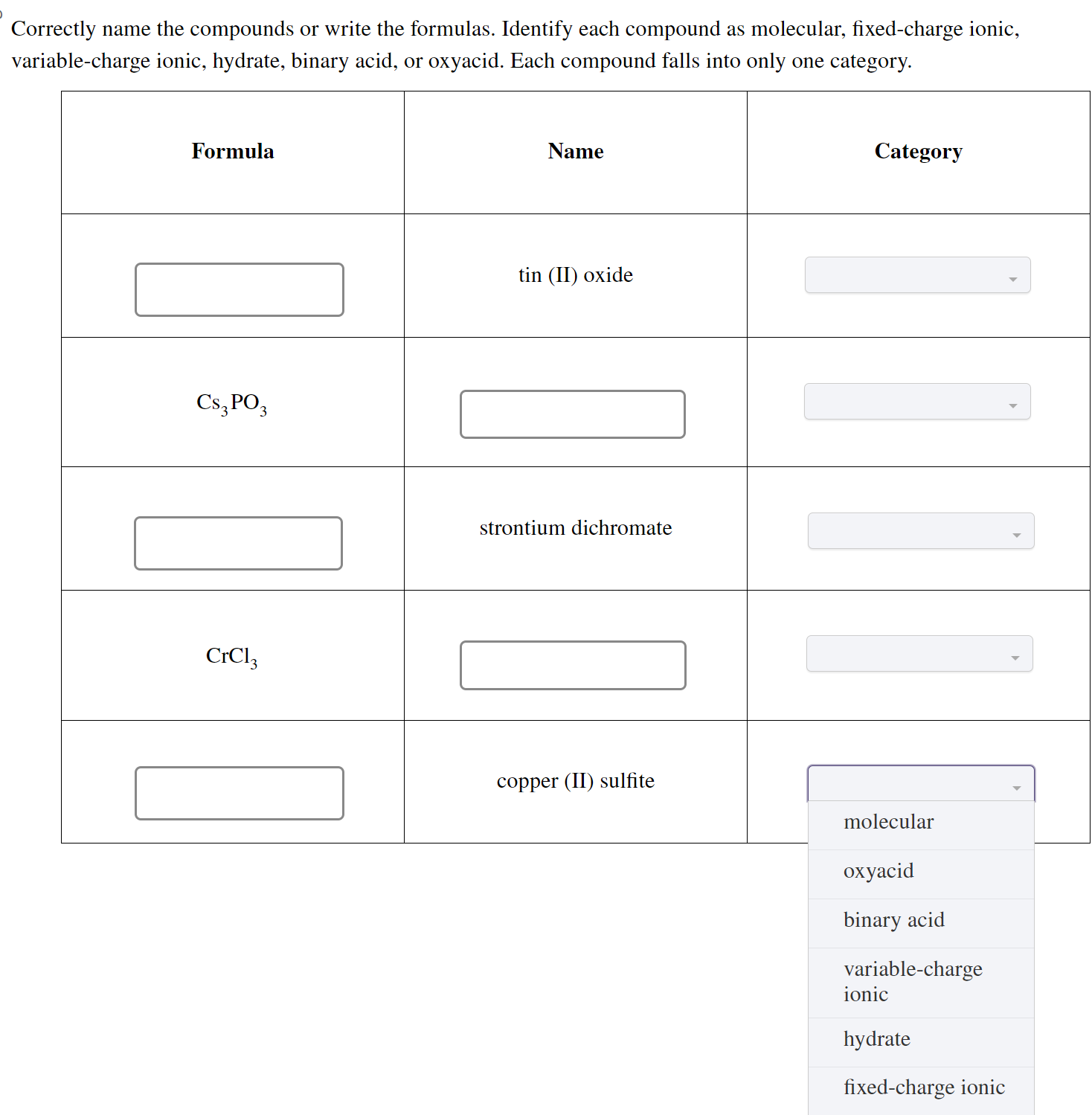 Solved Correctly name the compounds or write the formulas. | Chegg.com
