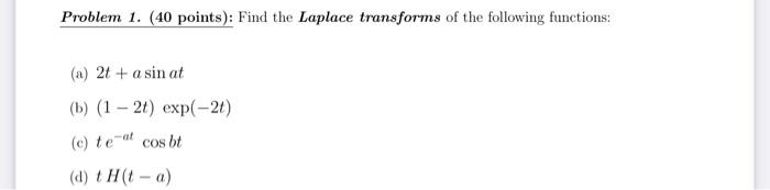 Solved Problem 1. (40 points): Find the Laplace transforms | Chegg.com