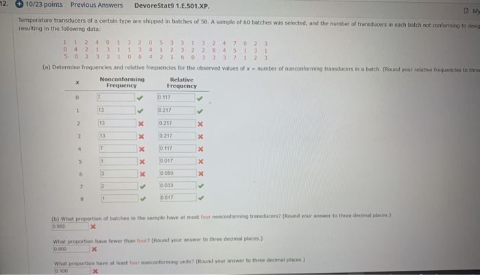 Solved 12. 10/23 points Previous Answers DevoreStat9 | Chegg.com