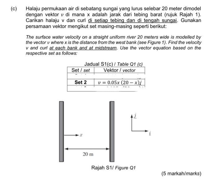 Solved (c) Halaju permukaan air di sebatang sungai yang | Chegg.com