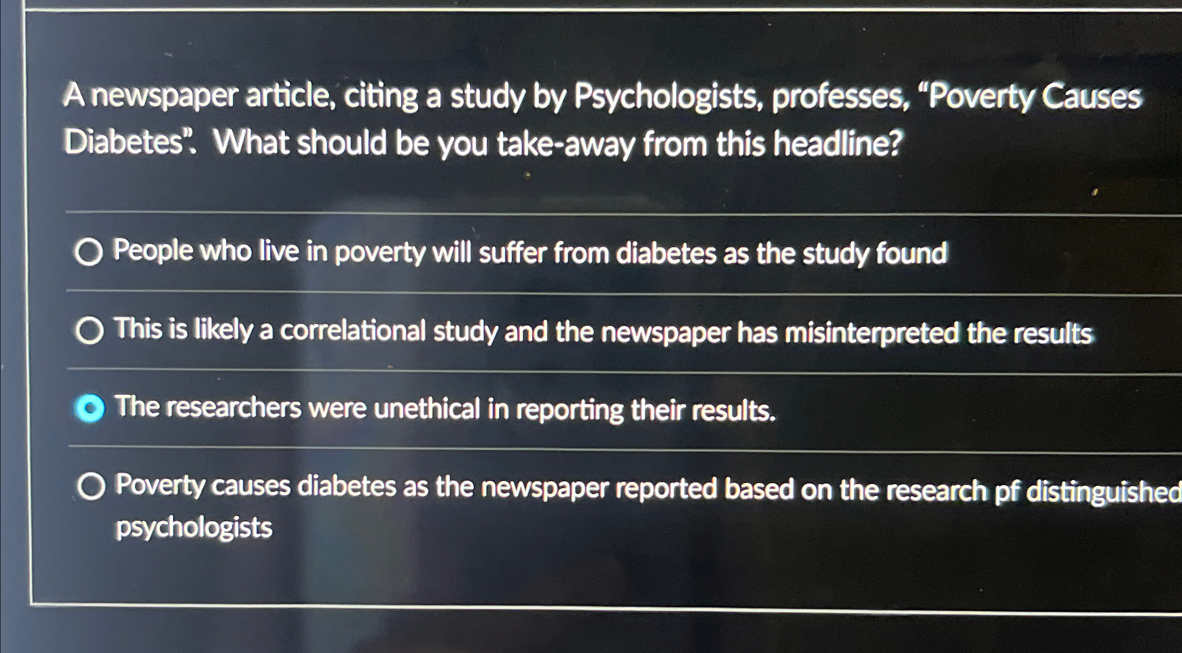 Solved A newspaper article, citing a study by Psychologists, | Chegg.com