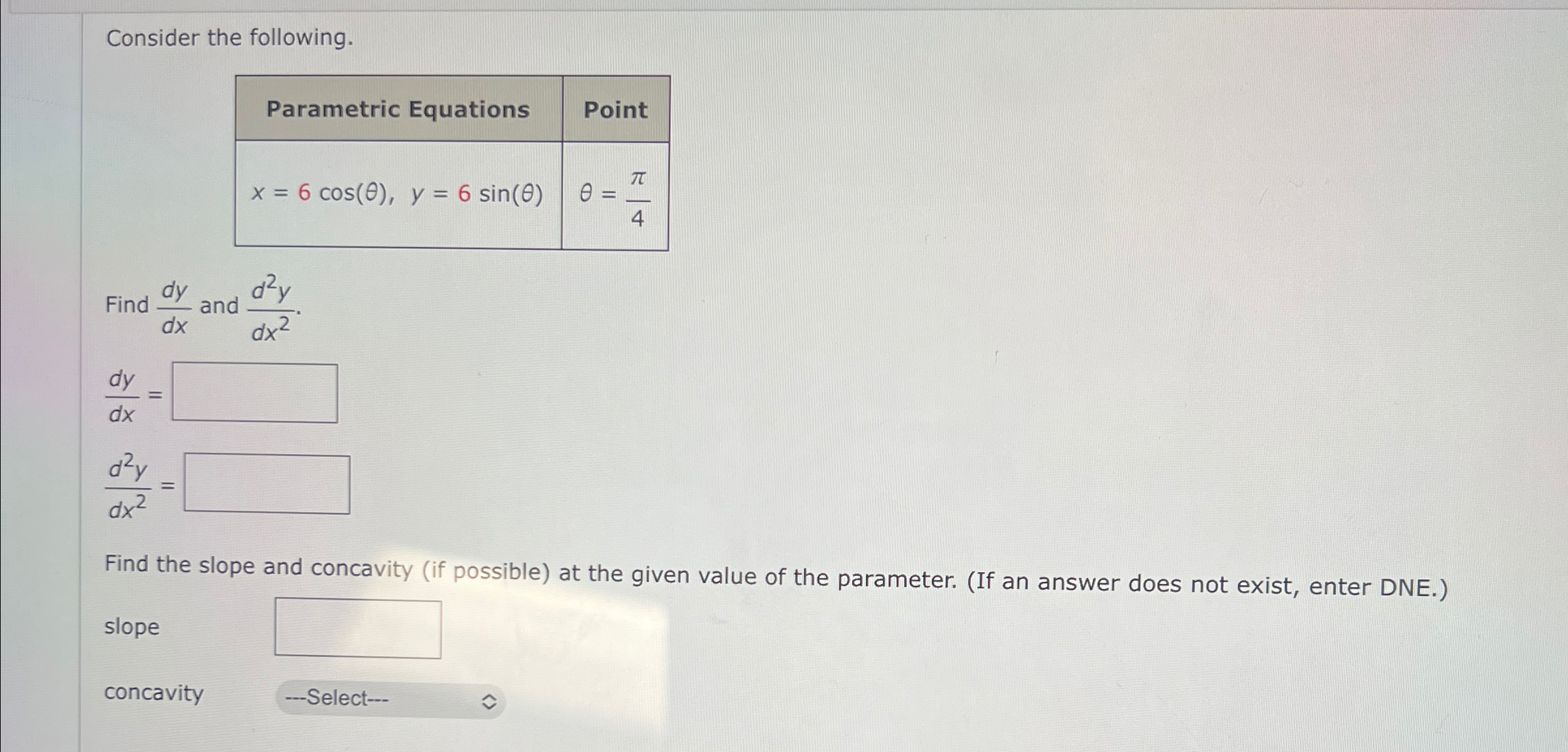 Solved Consider the following.\table[[Parametric | Chegg.com