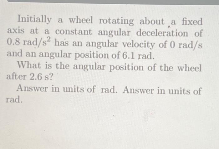 Initially a wheel rotating about a fixed axis at a | Chegg.com