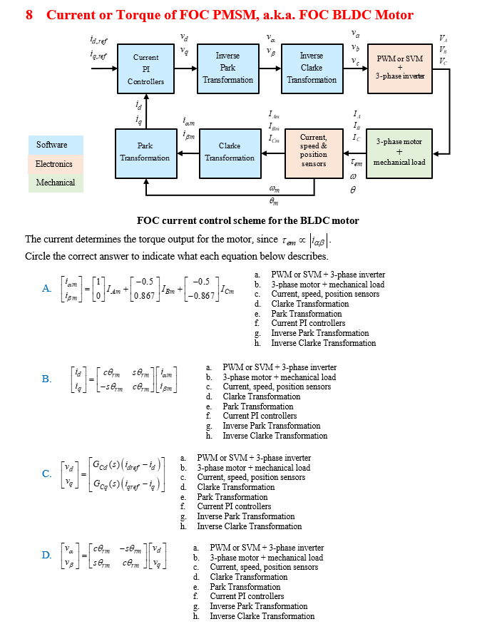 8 ﻿Current or Torque of FOC PMSM, ﻿a.k.a. ﻿FOC BLDC | Chegg.com
