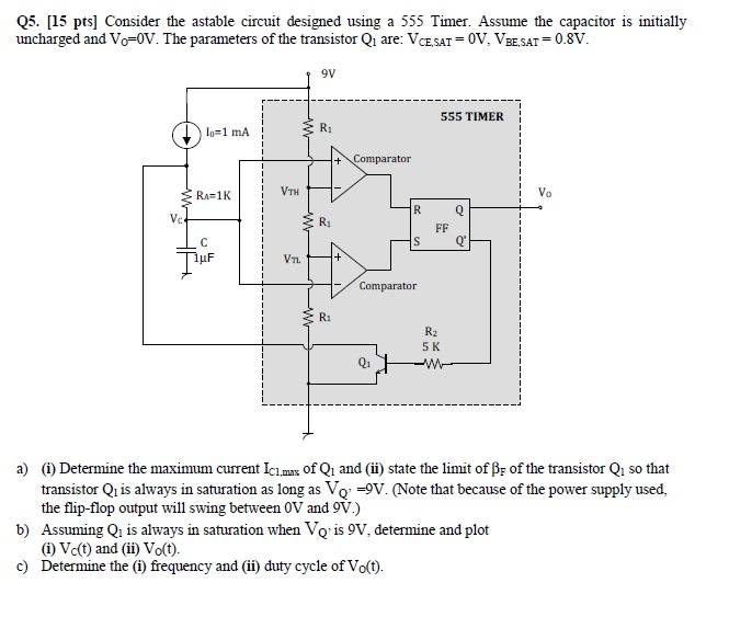 Consider the astable circuit designed using a 555 | Chegg.com