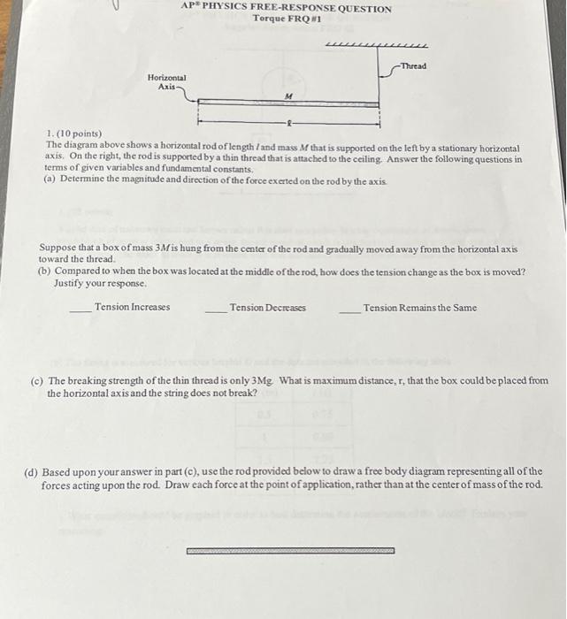 Solved AP PHYSICS FREE-RESPONSE QUESTION Torque FR01 Thread | Chegg.com