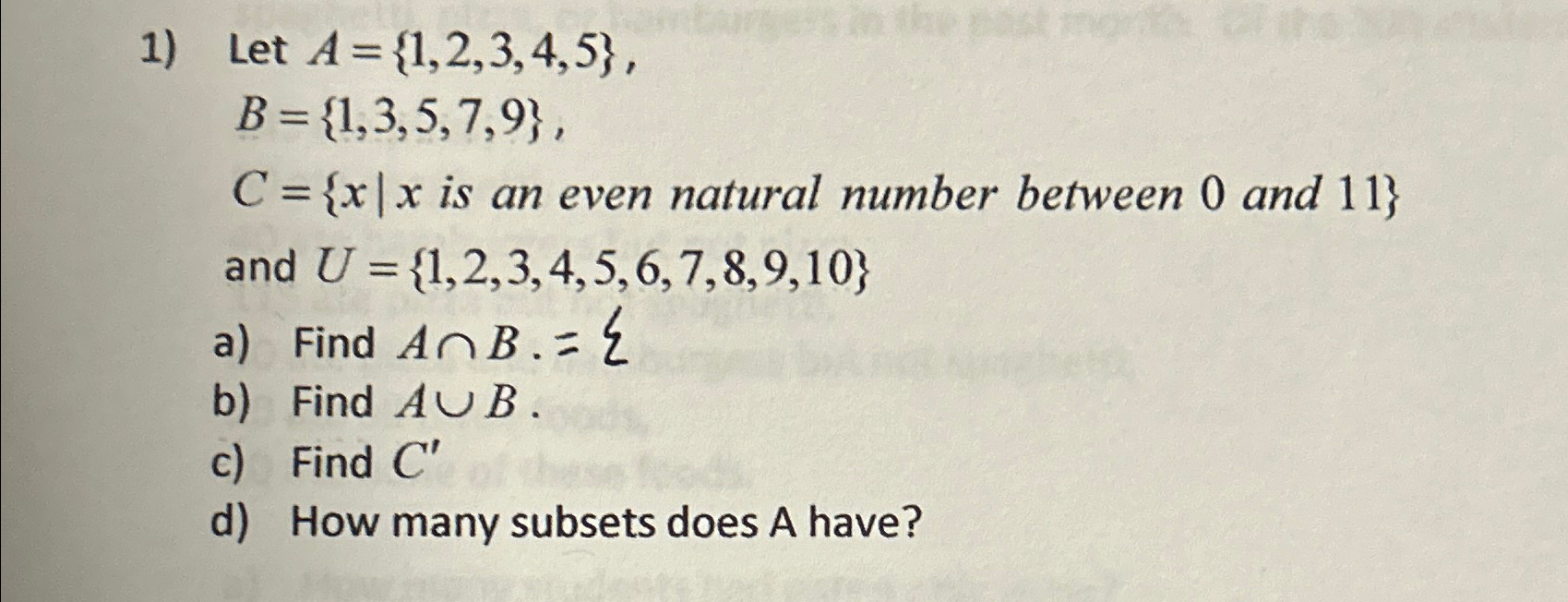 Solved Let A={1,2,3,4,5},B={1,3,5,7,9}, ﻿ ﻿is an even | Chegg.com