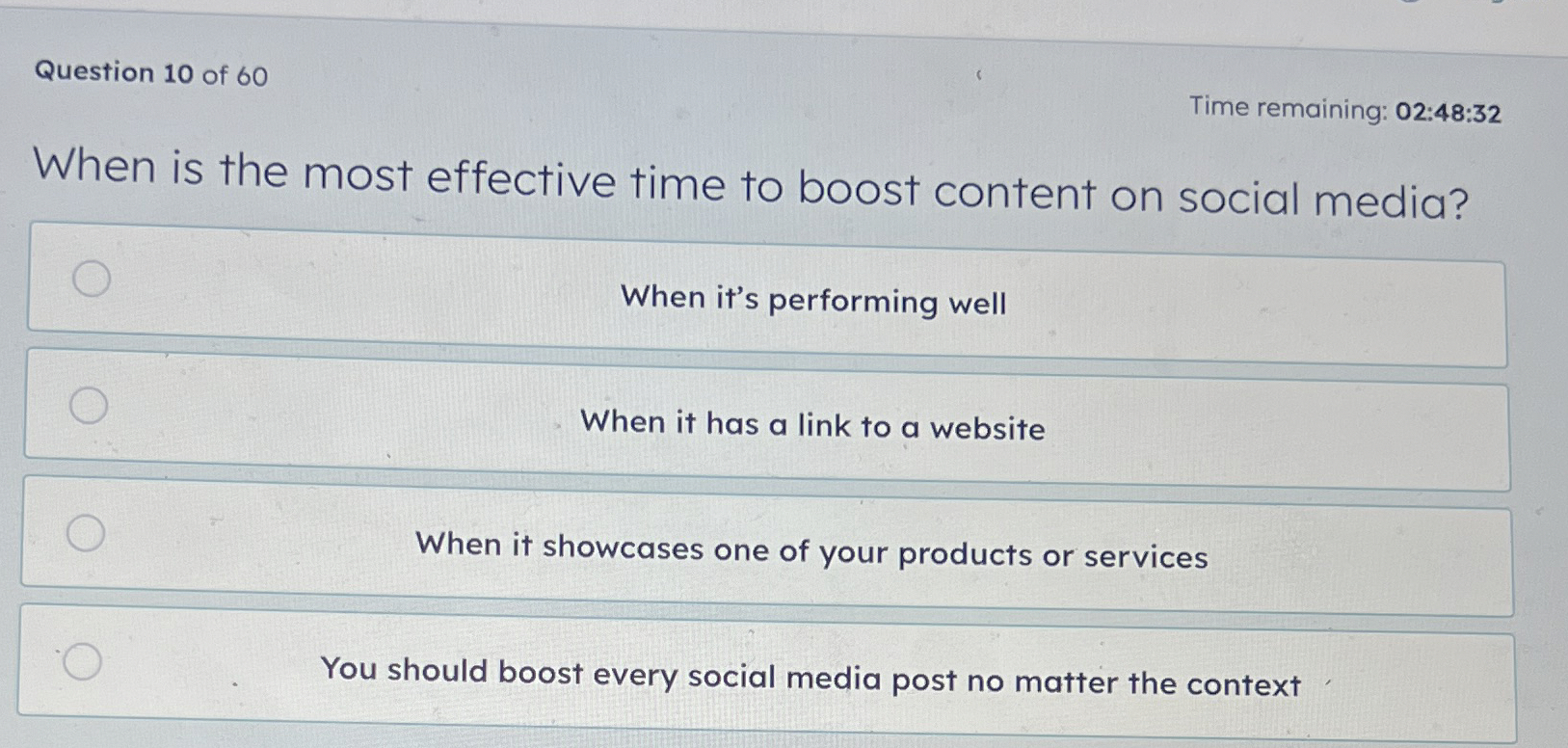 Solved Question 10 ﻿of 60Time remaining: 02:48:32When is the | Chegg.com