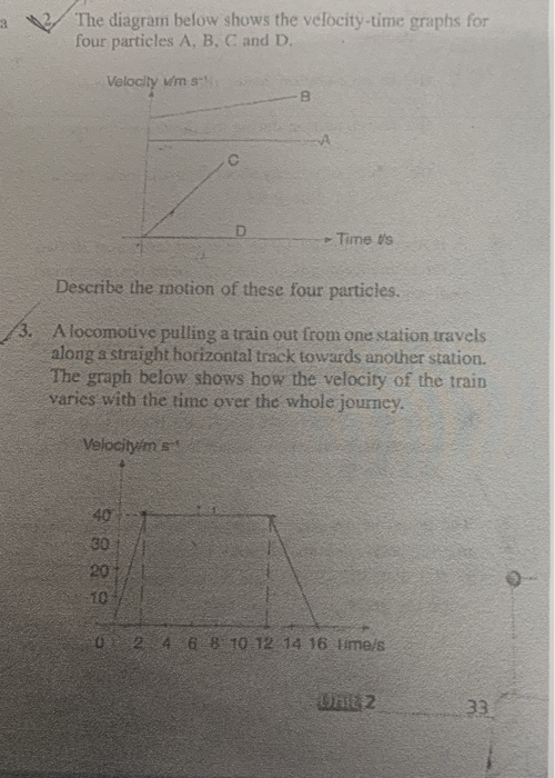 Solved 3 The diagram below shows the velocity-time graphs | Chegg.com
