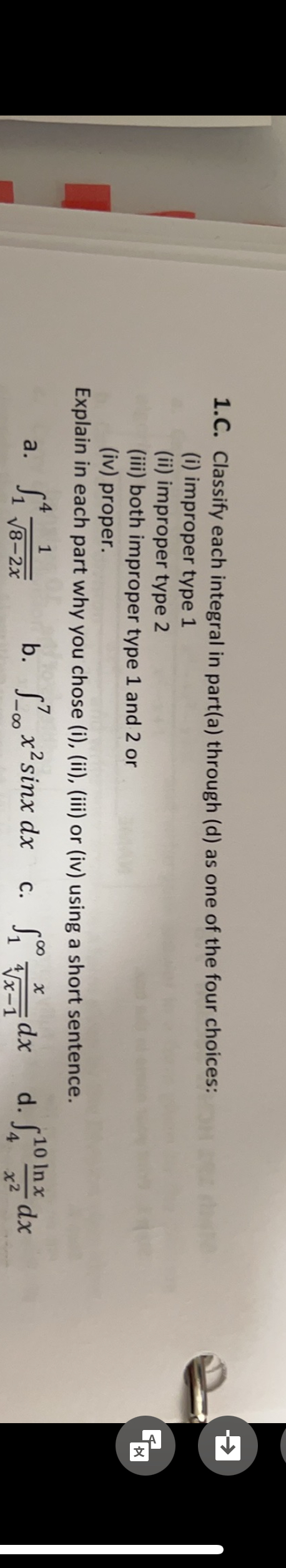 Solved 1.C. ﻿Classify each integral in part(a) ﻿through (d) | Chegg.com