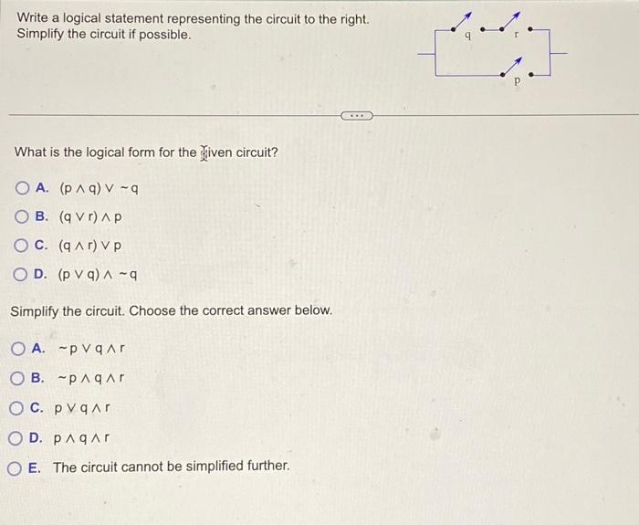 Solved Write a logical statement representing the circuit to | Chegg.com