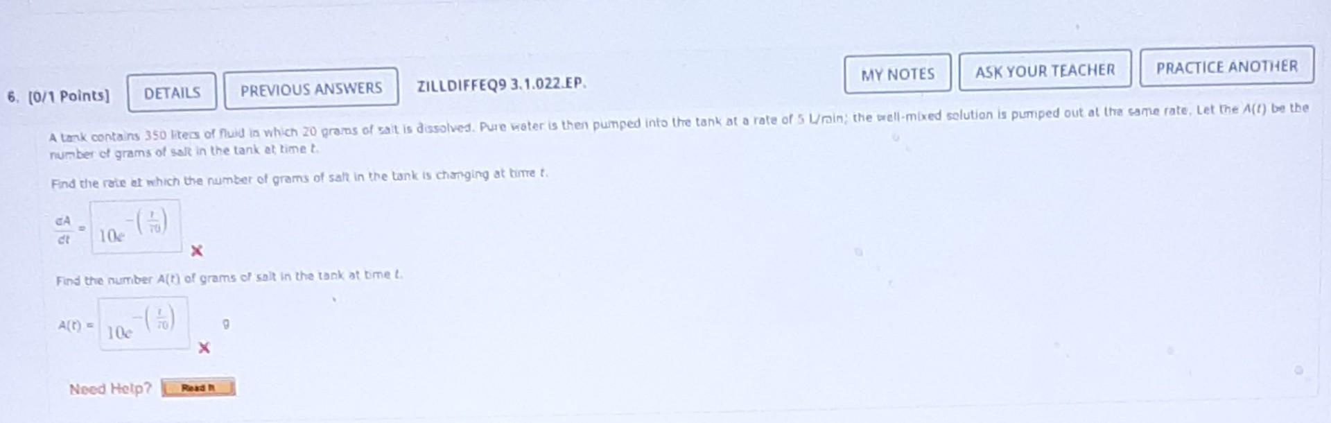 Solved A tank contains 350 liters of fluid in which 20 grams | Chegg.com