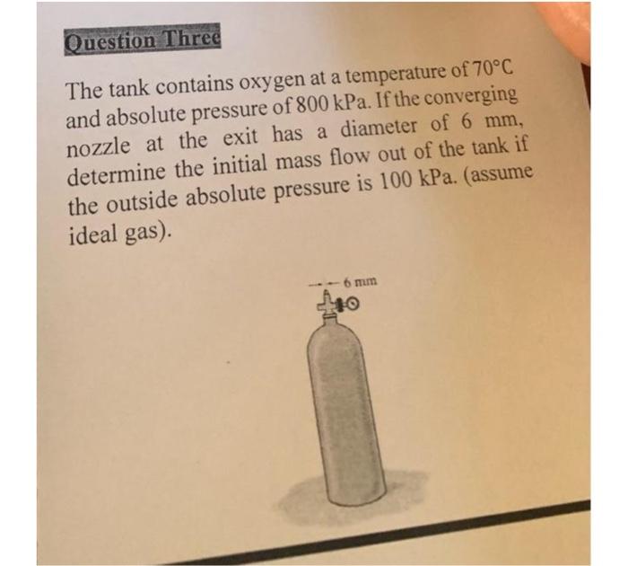 Solved Question Three The tank contains oxygen at a | Chegg.com