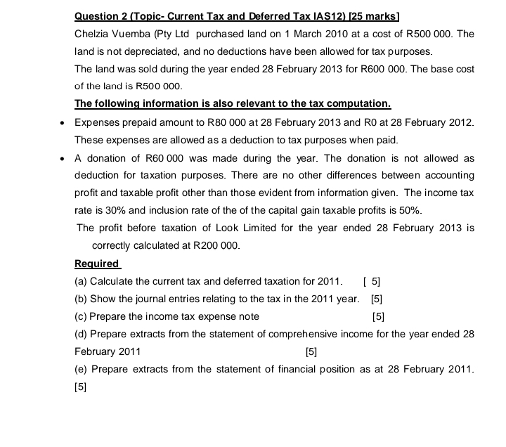 Solved Question 2 (Topic- ﻿Current Tax and Deferred Tax | Chegg.com