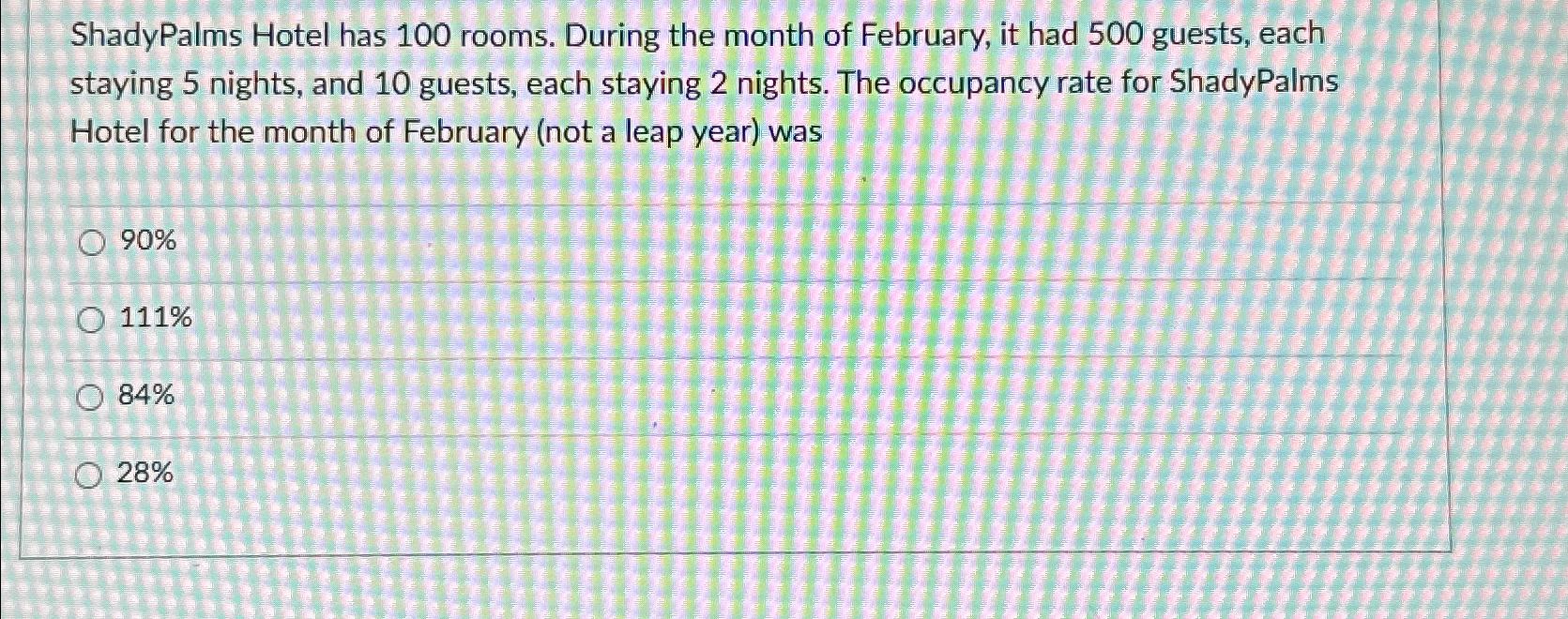 Solved ShadyPalms Hotel has 100 ﻿rooms. During the month of | Chegg.com