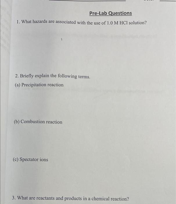 Solved Pre-Lab Questions 1. What hazards are associated with | Chegg.com