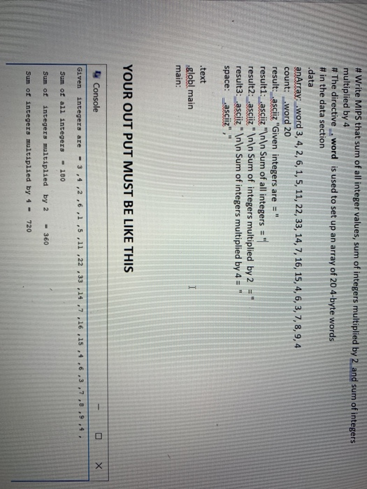 Solved #Write MIPS that sum of all integer values, sum of | Chegg.com