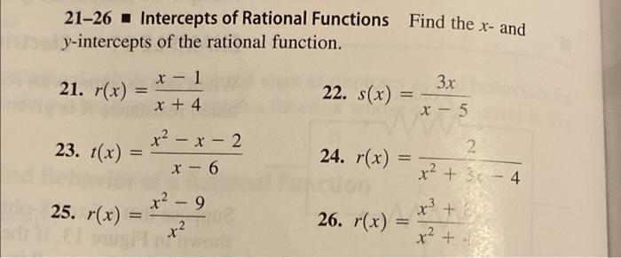 Solved 21-26 – Intercepts of Rational Functions Find the x- | Chegg.com