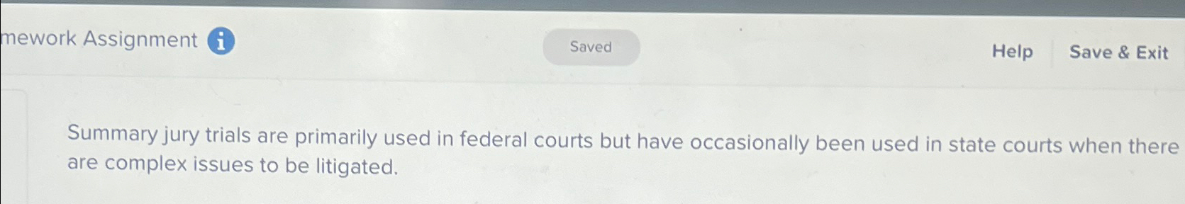 Solved mework AssignmentHelpSave & ExitSummary jury trials | Chegg.com