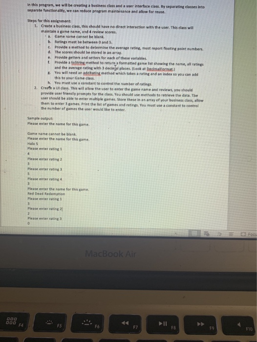 Solved In this program, we will be creating a business class | Chegg.com