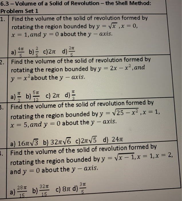 Solved 6.3 - Volume of a Solid of Revolution - the Shell | Chegg.com