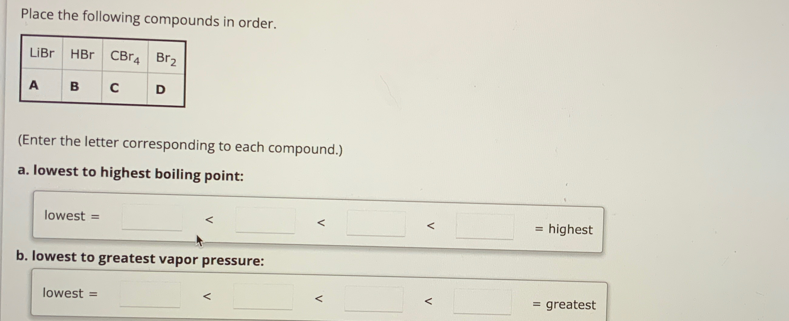 Solved Place the following compounds in | Chegg.com