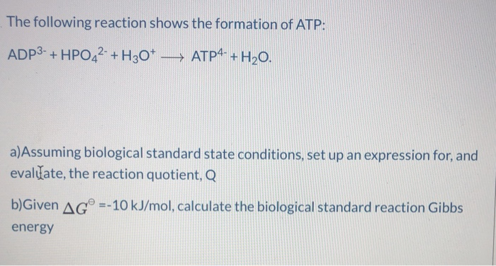 Solved The following reaction shows the formation of ATP: | Chegg.com