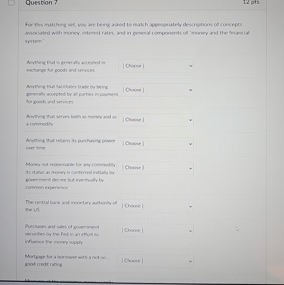 Solved For this matching set, you are being asked to match | Chegg.com
