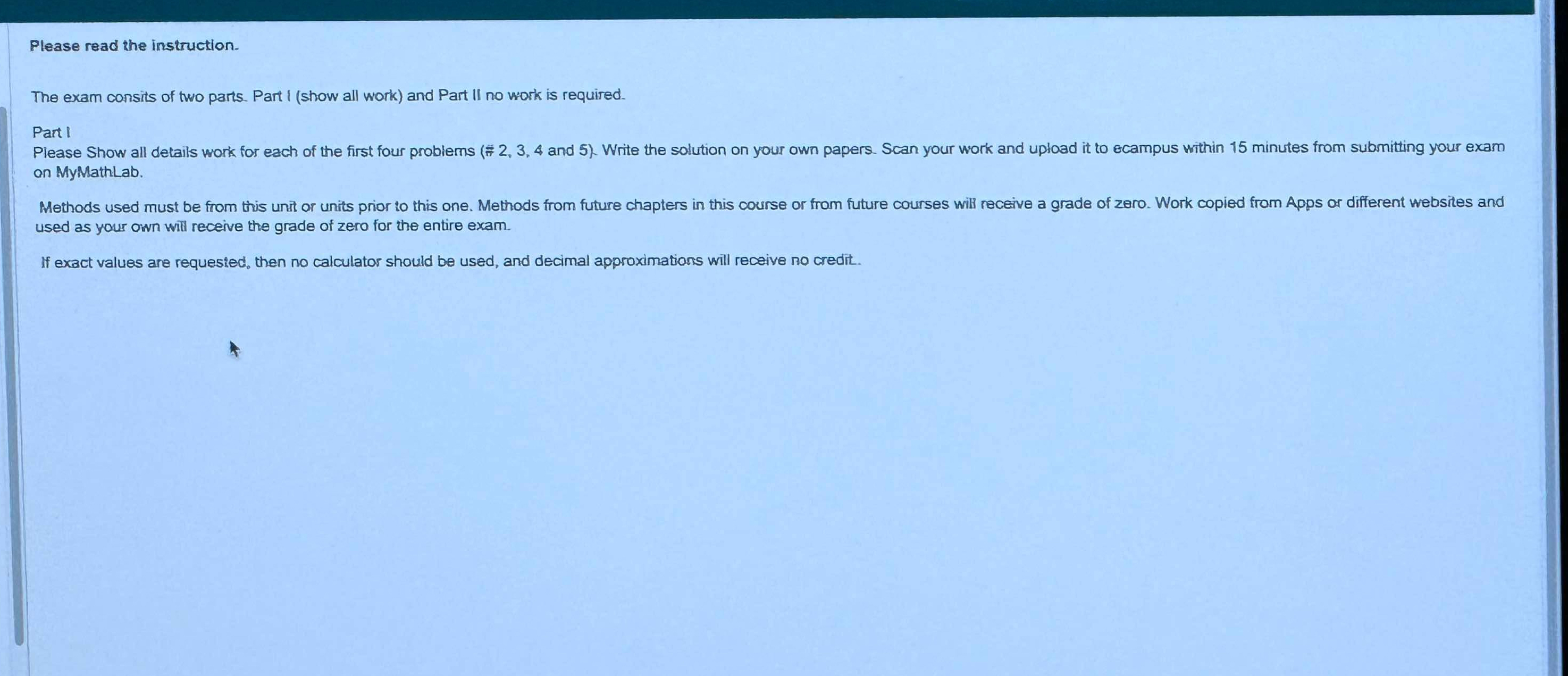 Please read the instruction.The exam consits of two | Chegg.com