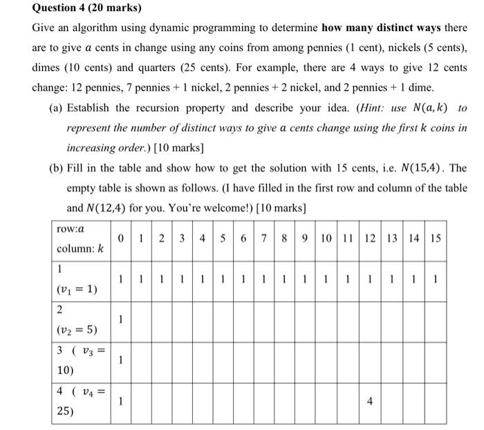 Solved Question 4 20 Marks Give An Algorithm Using Dynamic 0772