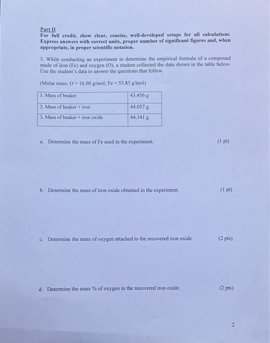 Solved Part II For full credit, show clear, concise, | Chegg.com