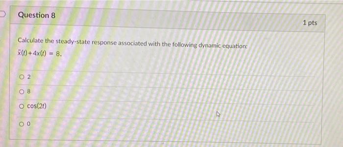 Solved Question 8 1 pts Calculate the steady-state response | Chegg.com