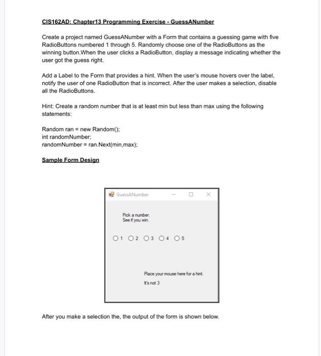 Solved ClS162AD: Chapter13 Programming Exercise - | Chegg.com