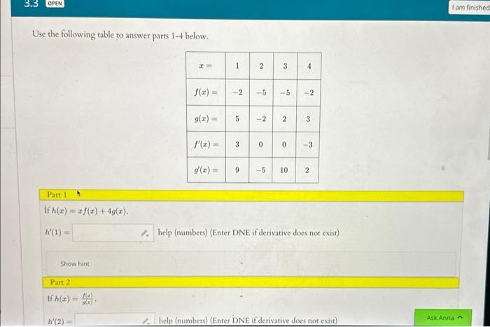 Solved Use the following table to answer parts 1−4 below. | Chegg.com