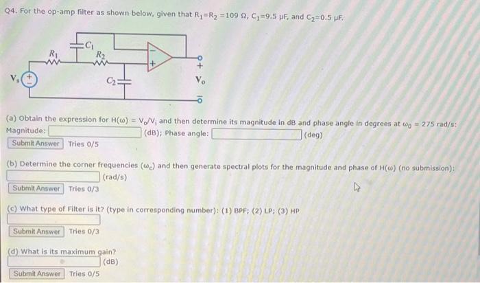 Solved Q3. Determine the voltage transfer function H(ω) | Chegg.com