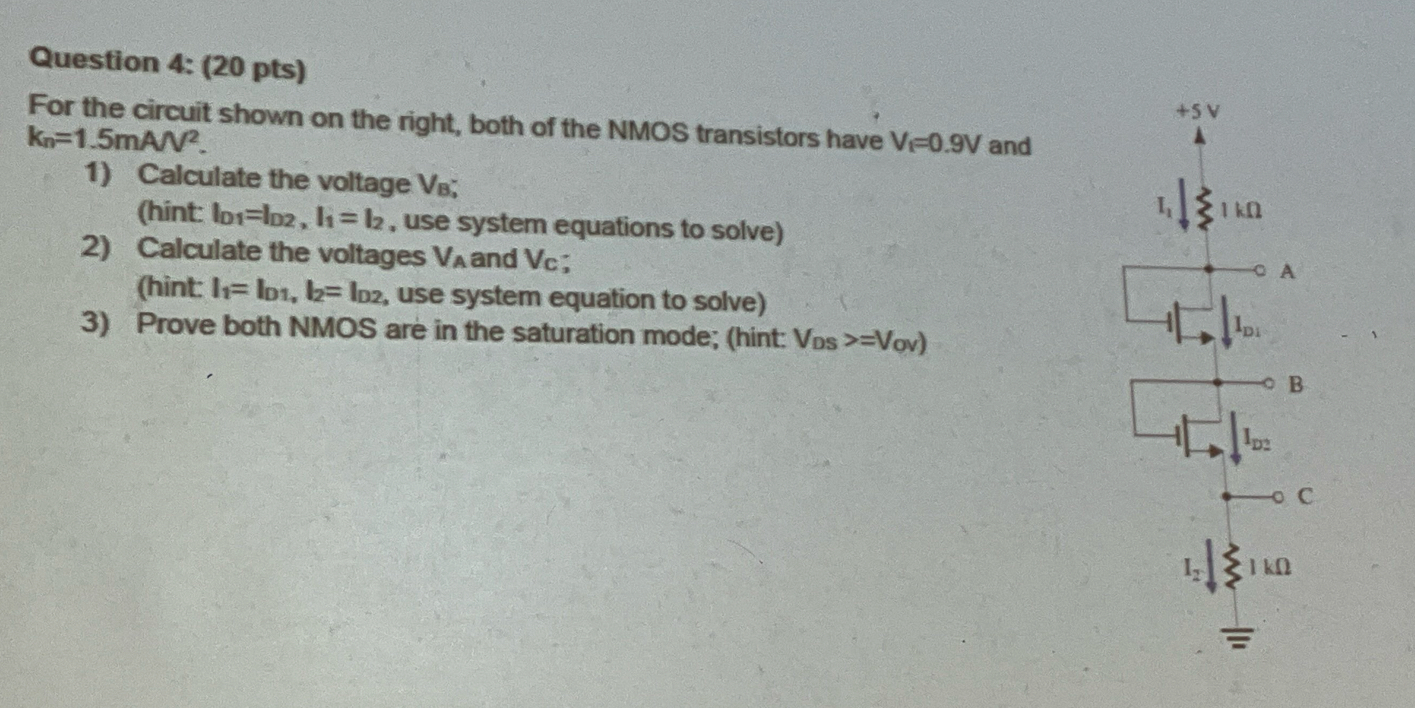 Solved Question 4: ( 20 pts )For the circuit shown on ﻿the | Chegg.com