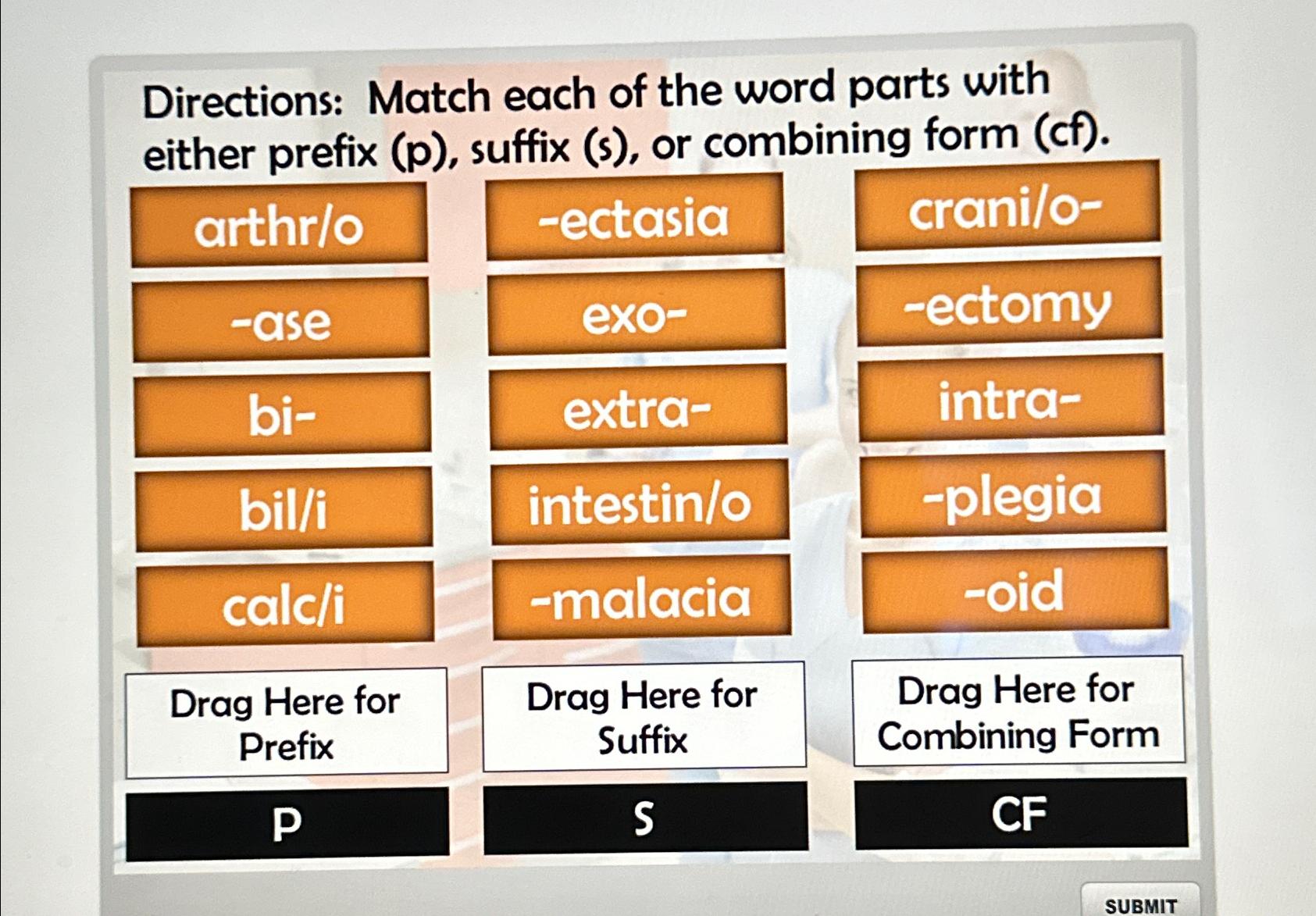 Solved Directions: Match each of the word parts with either | Chegg.com