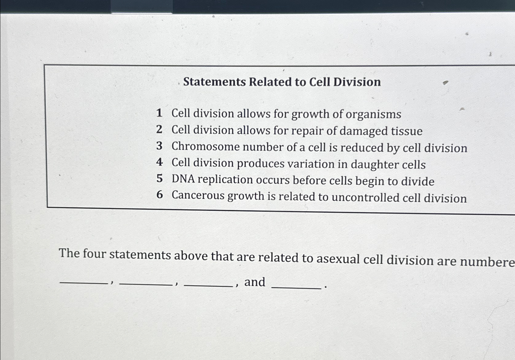 Solved Statements Related to Cell Division1 ﻿Cell division | Chegg.com