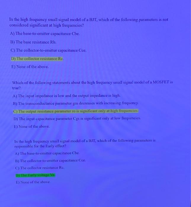 Solved In the high frequency small signal model of a BJT, | Chegg.com