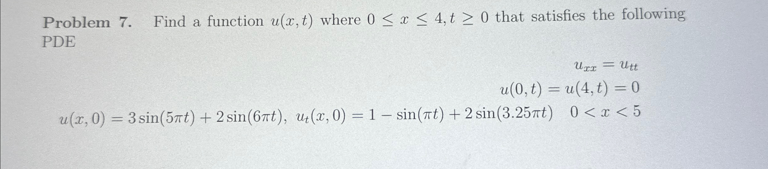 Solved Problem 7. ﻿Find a function u(x,t) ﻿where 0≤x≤4,t≥0 | Chegg.com