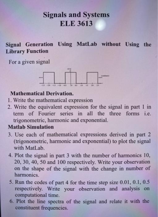 Signals and Systems ELE 3613 Signal Generation Using | Chegg.com