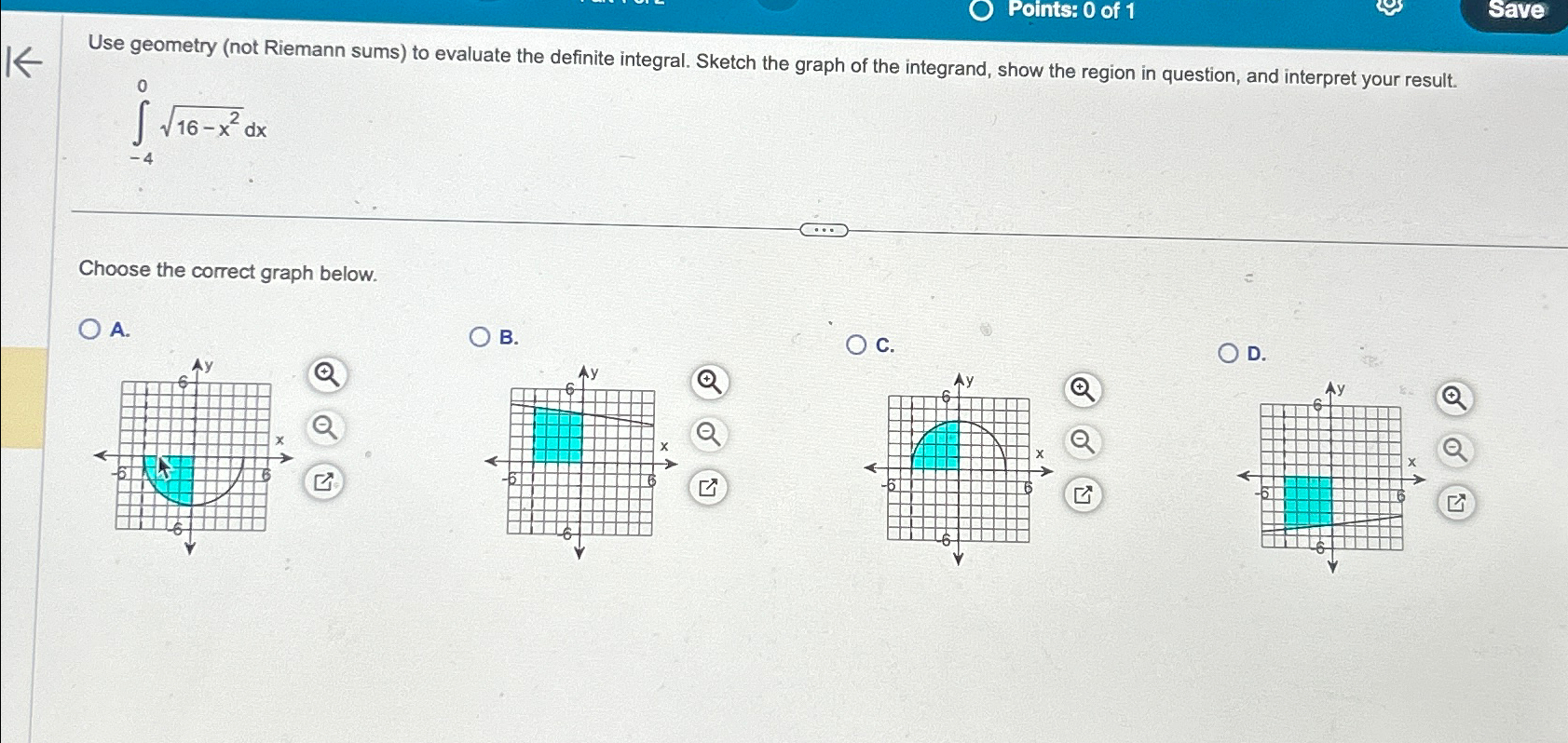 Solved Points: 0 ﻿of 1SaveUse geometry (not Riemann sums) | Chegg.com