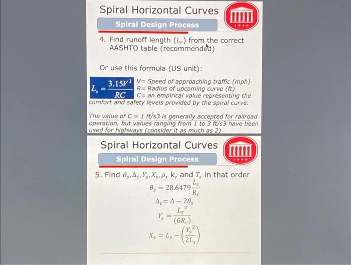 Spiral Horizontal Curves 4. Find runoff length (Lr) | Chegg.com