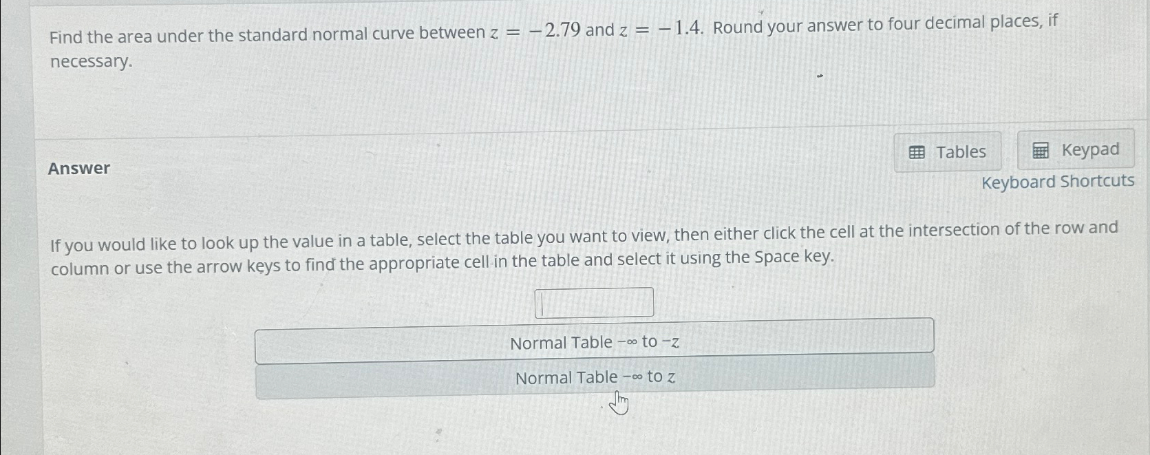 Find the area under the standard normal curve between | Chegg.com