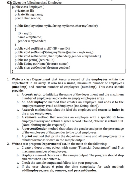 Solved Q3: Given the following class Employee: public class | Chegg.com