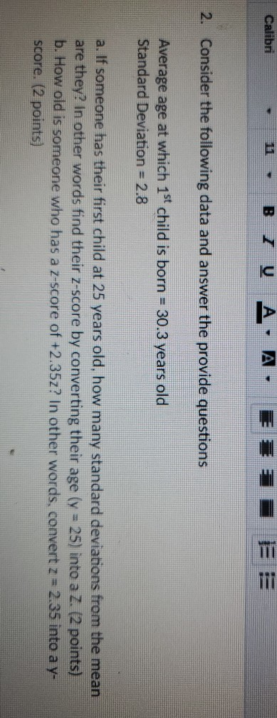 Solved Calibri B7 Α. A. 2. Consider the following data and | Chegg.com