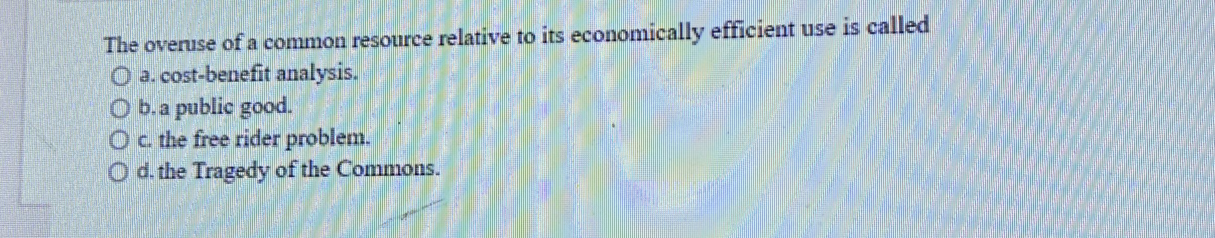 Solved The overuse of a common resource relative to its | Chegg.com