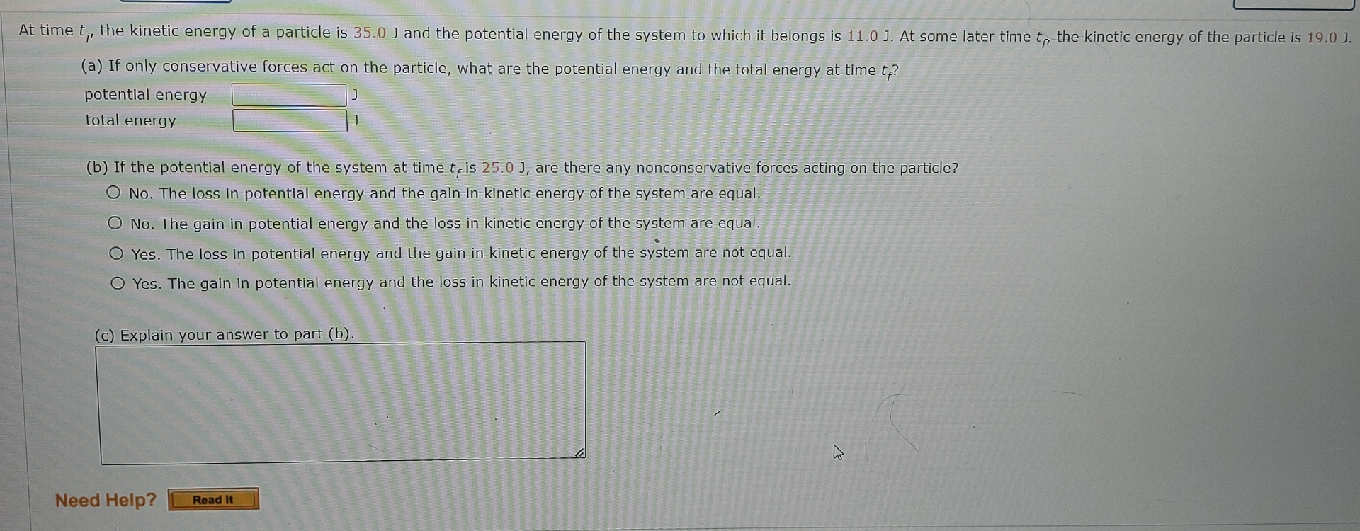 Solved At time ti, ﻿the kinetic energy of a particle is | Chegg.com