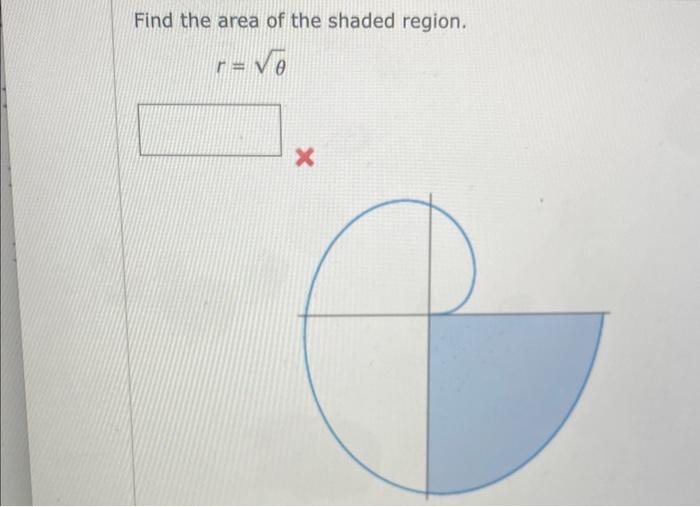 Solved Find the area of the shaded region. r=θ | Chegg.com