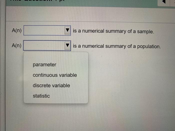 Solved This Question 1 Pt 2 2 A N V Is A Numerical Summary